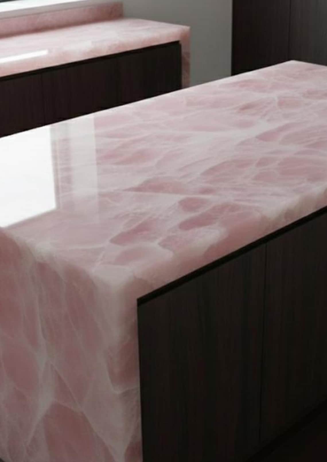 L Shape Pink Rose Quartz Island Countertop, Stone Kitchen Slab (72x36 ...