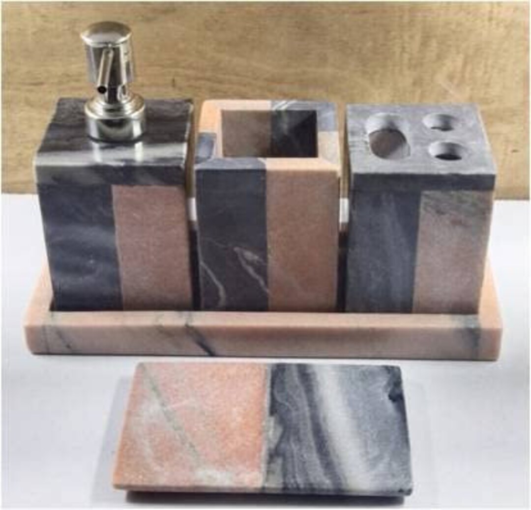 Multicolor Marble Bathroom Accessories Set, Mix of Black and Luxurious ...