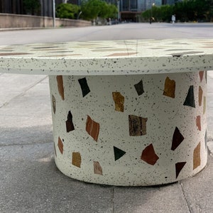 White Terrazzo Table Top for Restaurants, Gardens, Balcony, Round Terrazzo Coffee Table Top ...