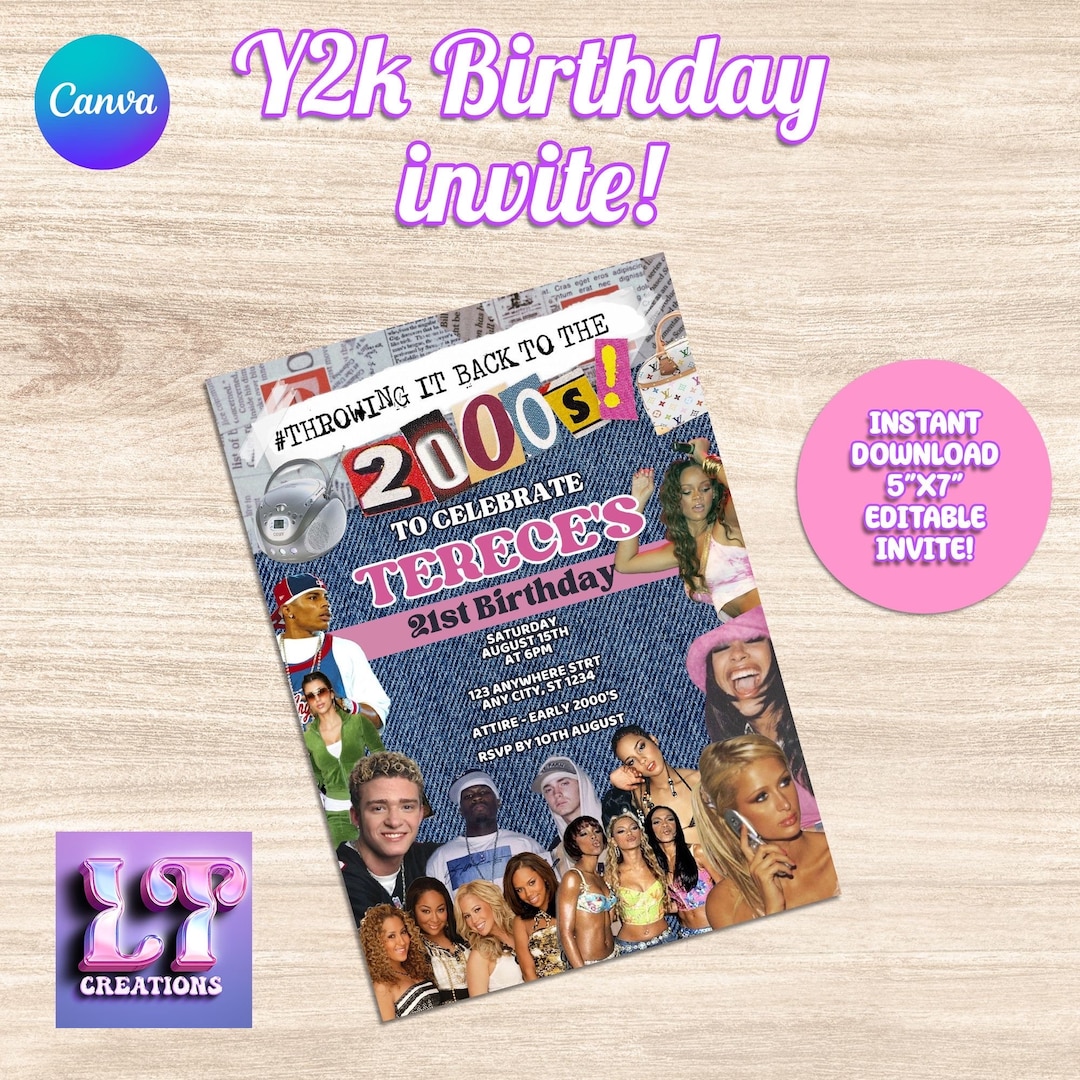 Y2K Birthday Party Invitation: Editable 2000s Theme (digital Download ...