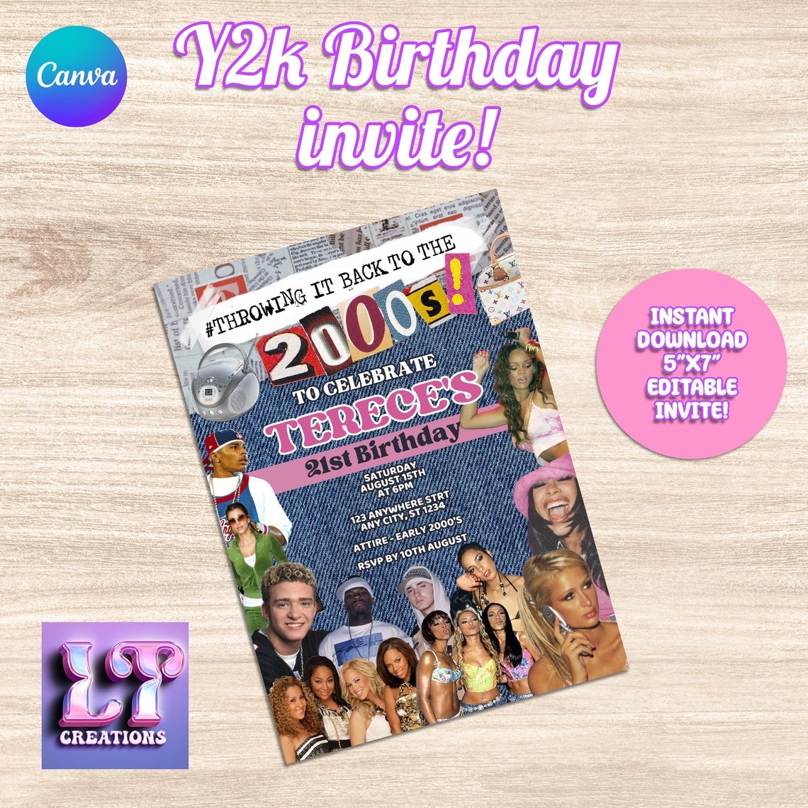 Y2K Birthday Party Invitation: Editable 2000s Theme (digital Download ...