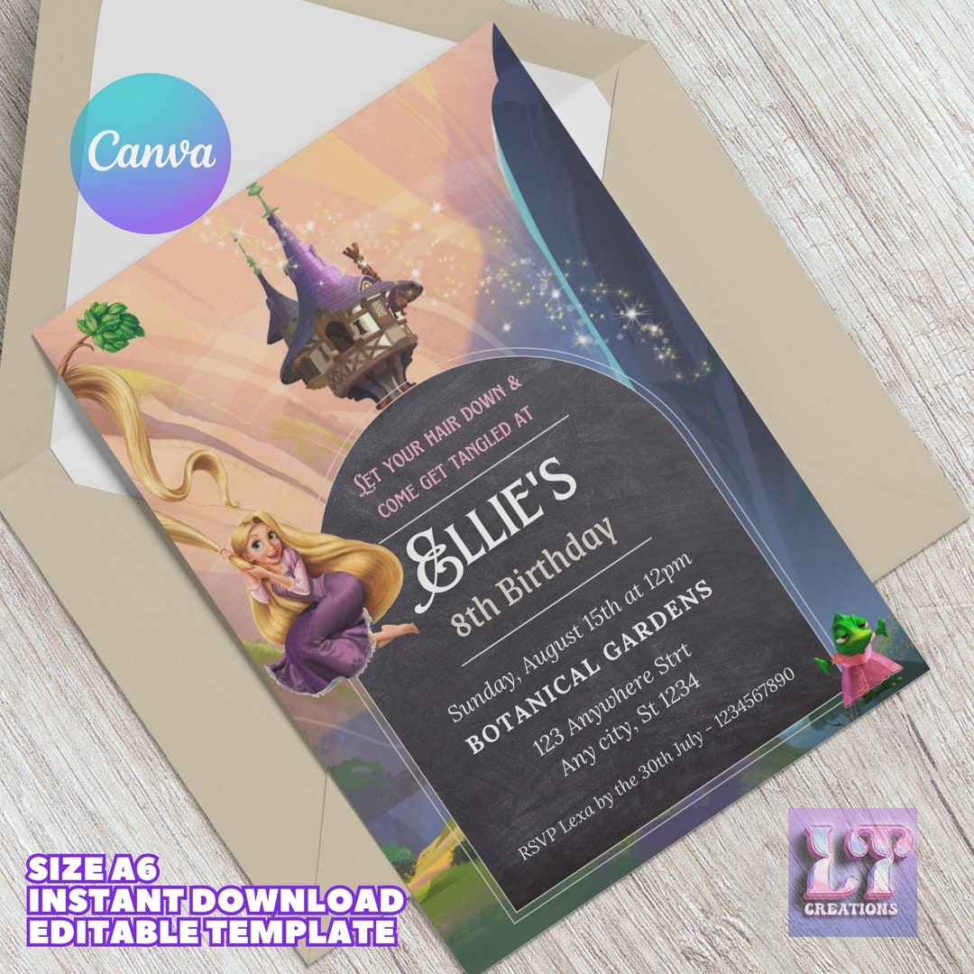 Tangled Digital Birthday Invitation, Rapunzel Lanterns Editable ...