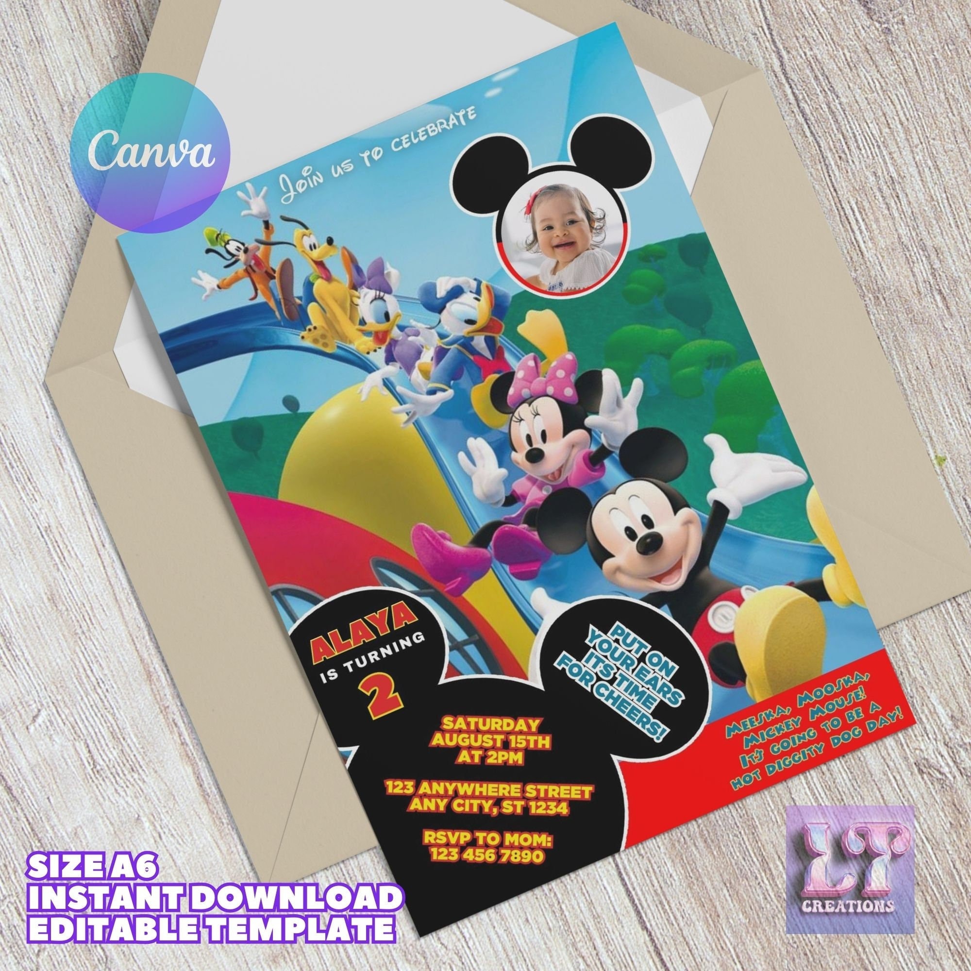Mickey Mouse Digital Invitation, Instant Download Kids Invitation ...