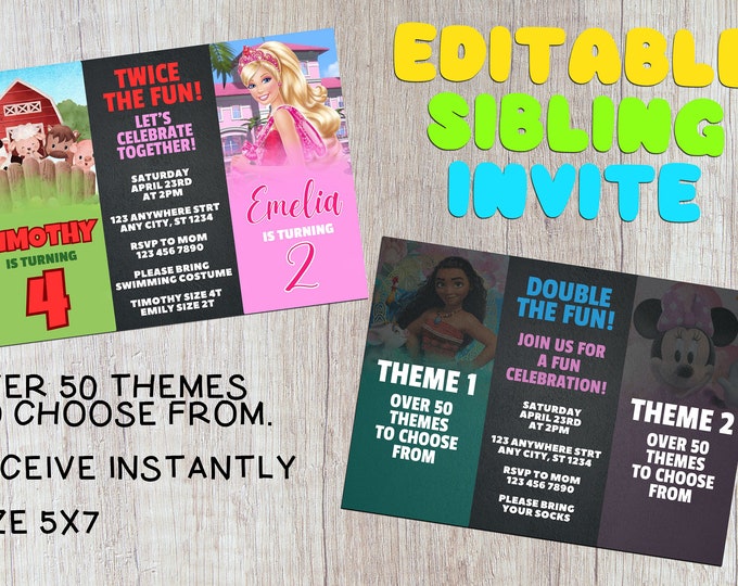 Joint Birthday Party Invitation, Shared Birthday Party Invitation, Kids ...