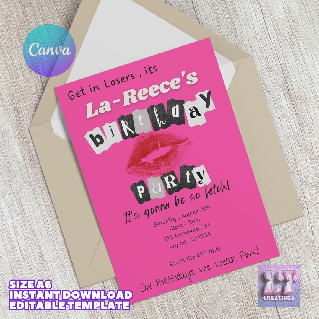Mean Girls Invitation Editable Mean Girls Printable Invitation Mean Girls Digital Invitations
