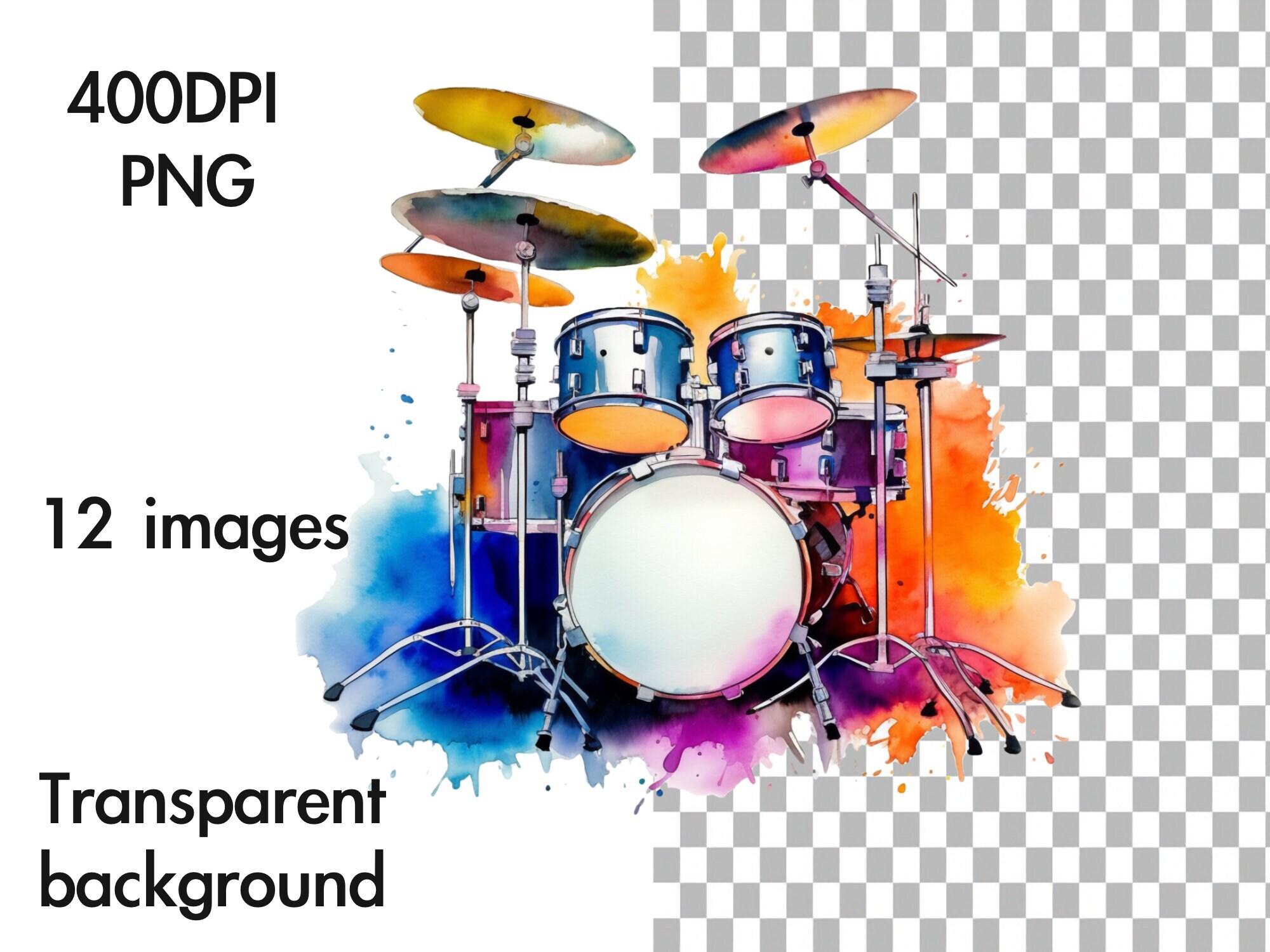 Watercolor Splash Colors Drum Set - 400DPI - PNG - Digital Art - Etsy