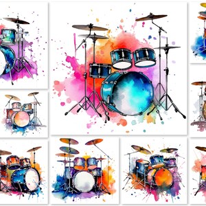 Watercolor Splash Colors Drum Set - 400DPI - PNG - Digital Art - Etsy