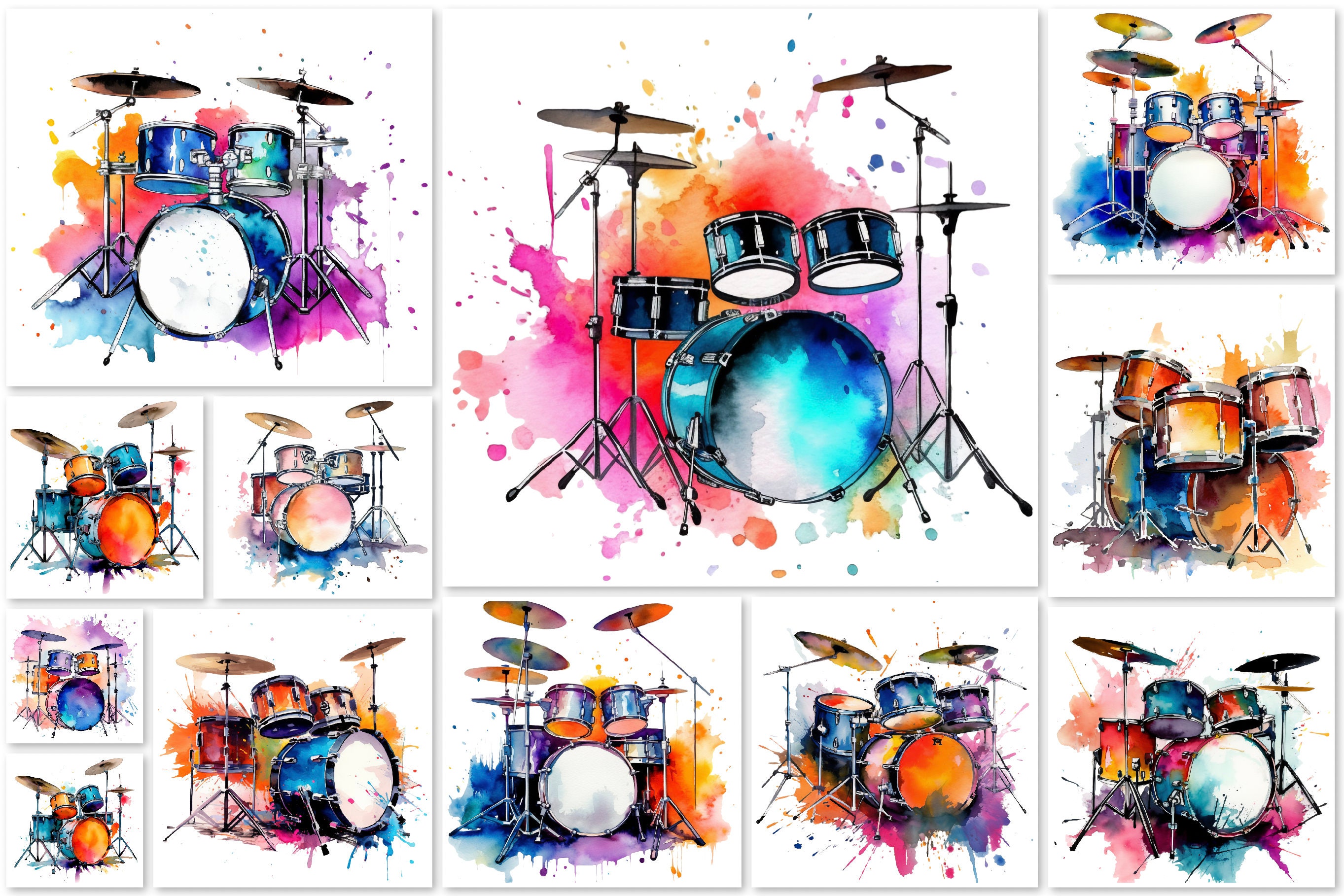 Watercolor Splash Colors Drum Set - 400DPI - PNG - Digital Art - Etsy