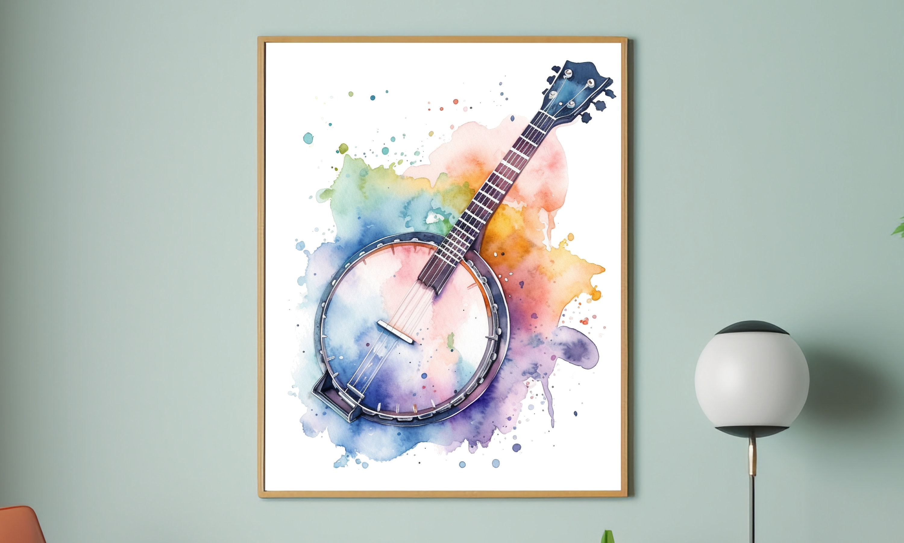 Banjo Watercolor Artwork, Clipart, Dreamy Vibes, Splash Colors - Etsy