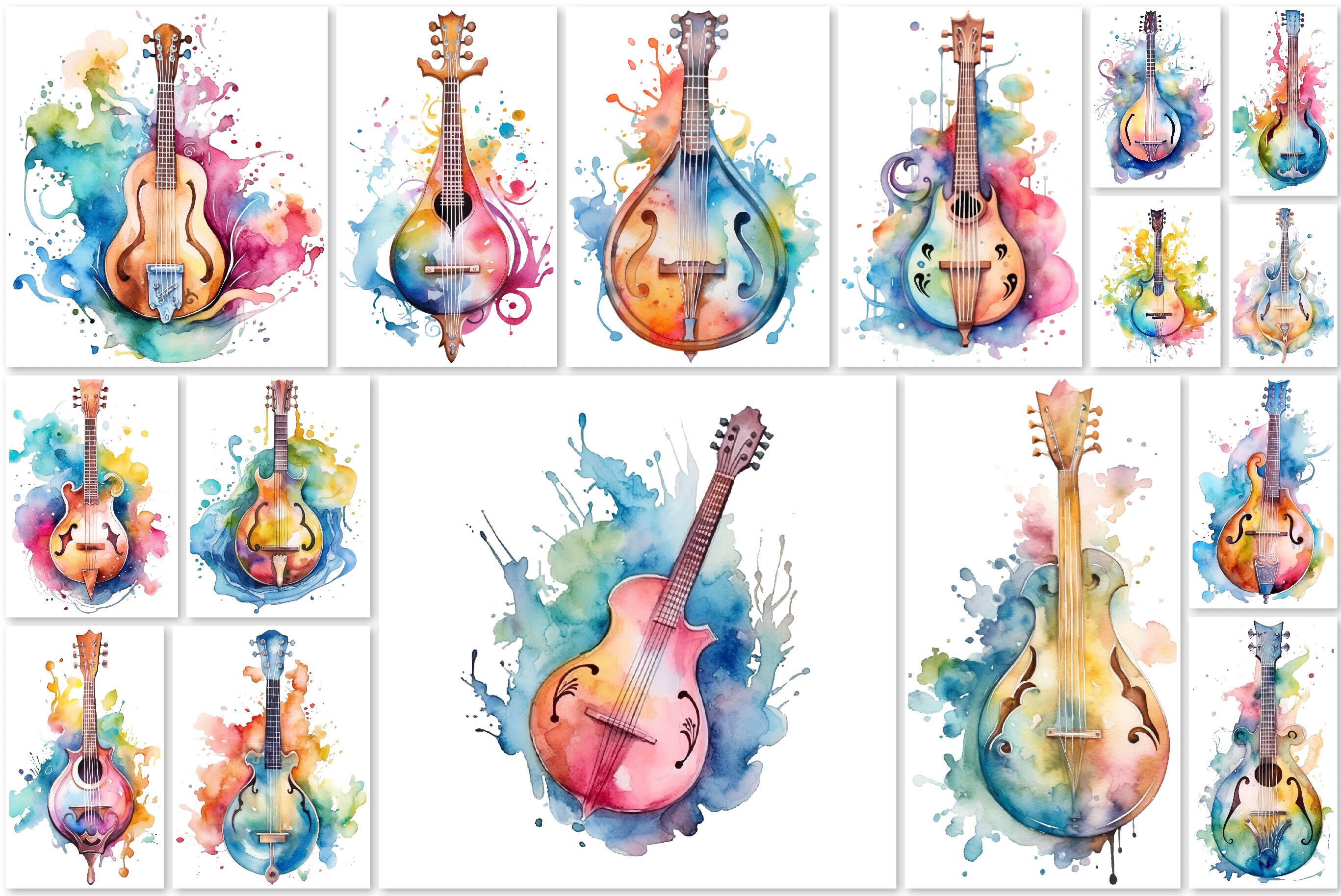 Watercolor Mandolin Splash Colors 400DPI PNG Clipart - Etsy