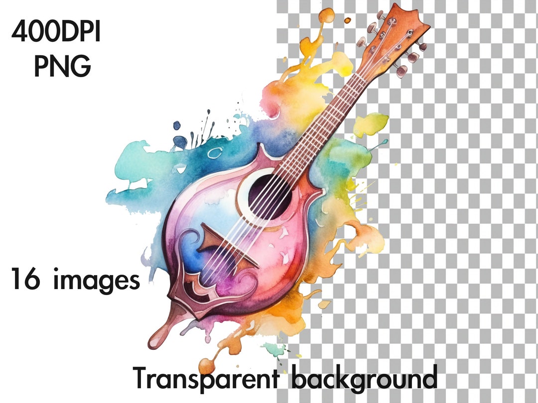 Watercolor Mandolin Splash Colors 400DPI PNG Clipart - Etsy
