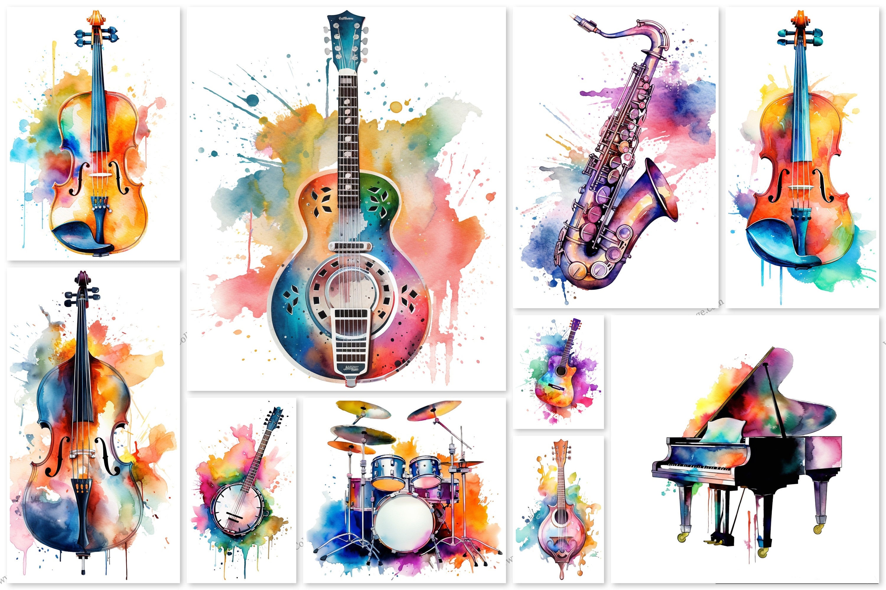 Mega Bundle 120 Watercolor Music Instruments Pngs Clipart - Etsy