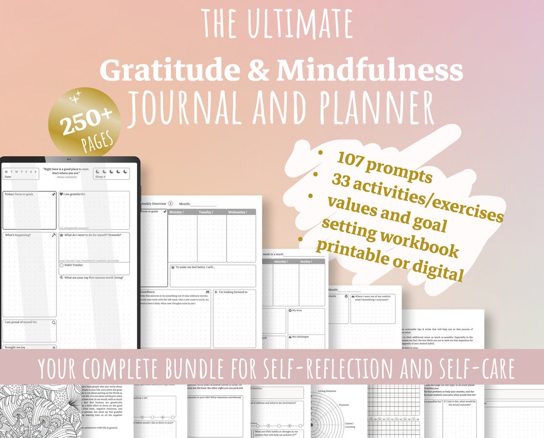 Mindfulness & Gratitude Journal Digital, Printable Planner, Self Care ...