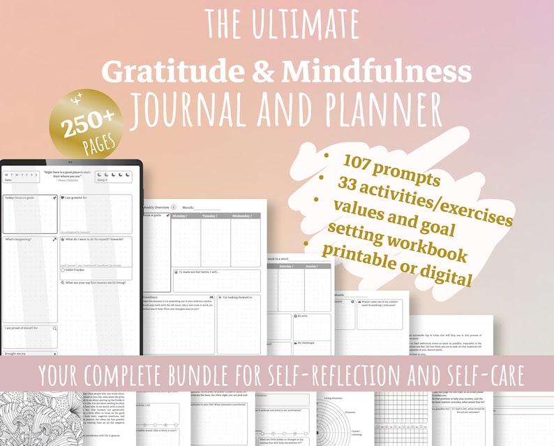 Mindfulness & Gratitude Journal Digital, Printable Planner, Self Care ...