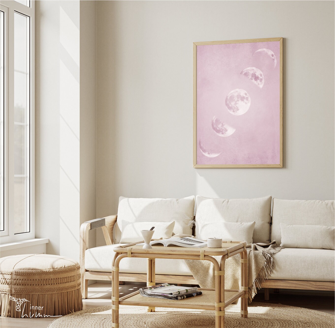 Pink Moon Phases Printable Poster, Moon Print, Celestial Crescent Moon ...