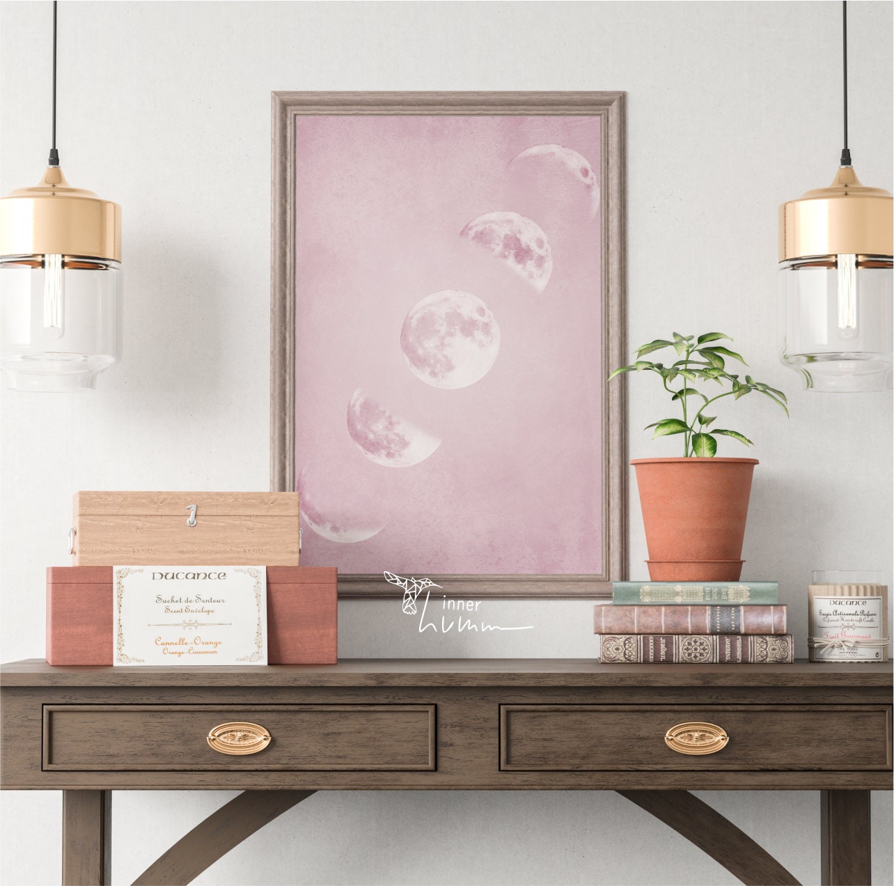 Pink Moon Phases Printable Poster, Moon Print, Celestial Crescent Moon ...