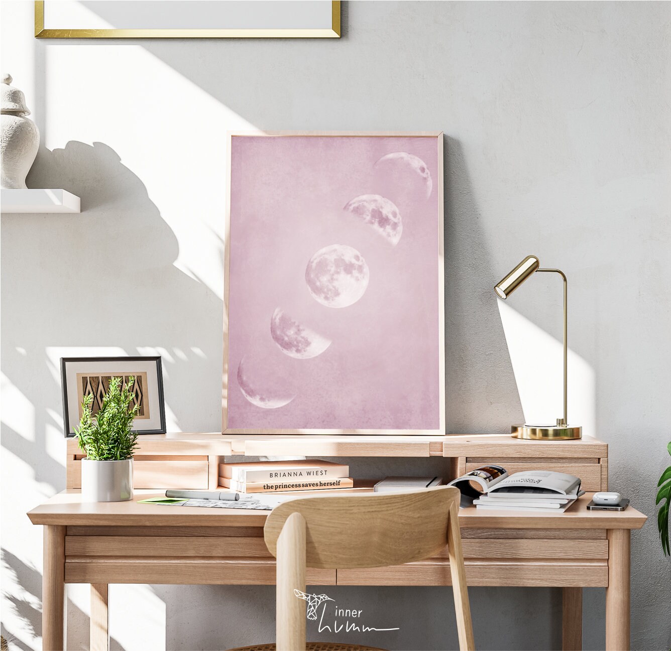 Pink Moon Phases Printable Poster, Moon Print, Celestial Crescent Moon ...