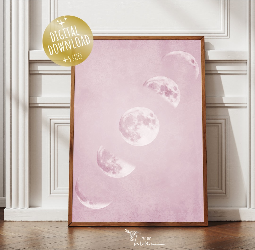 Pink Moon Phases Printable Poster, Moon Print, Celestial Crescent Moon ...