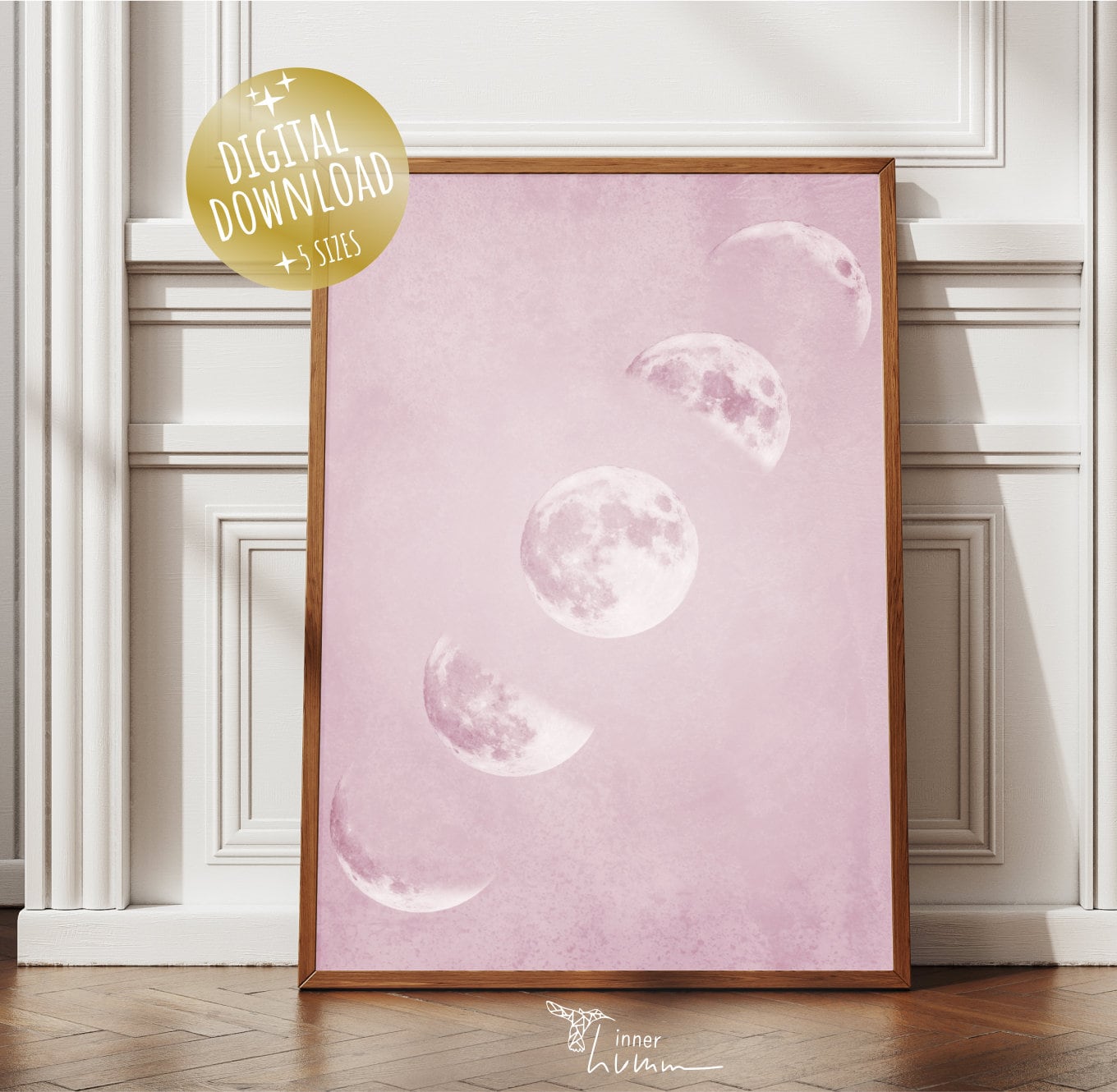 Pink Moon Phases Printable Poster, Moon Print, Celestial Crescent Moon ...