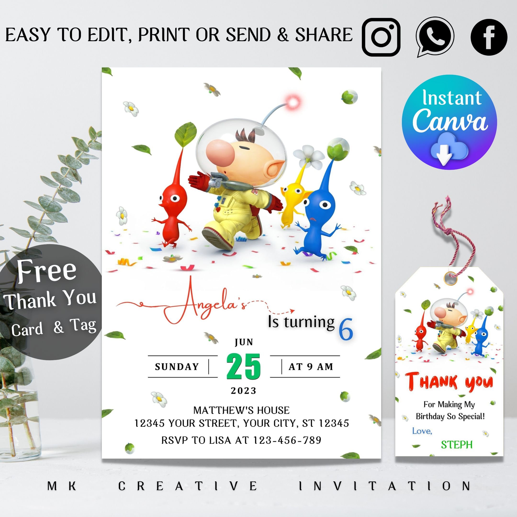 Invitación de cumpleaños de Pikmin invitación de fiesta de - Etsy España