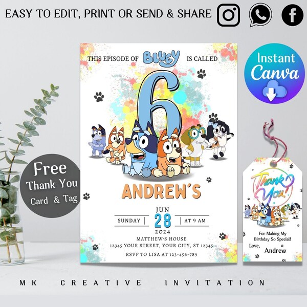 Personalized Bluey Birthday Card - Etsy