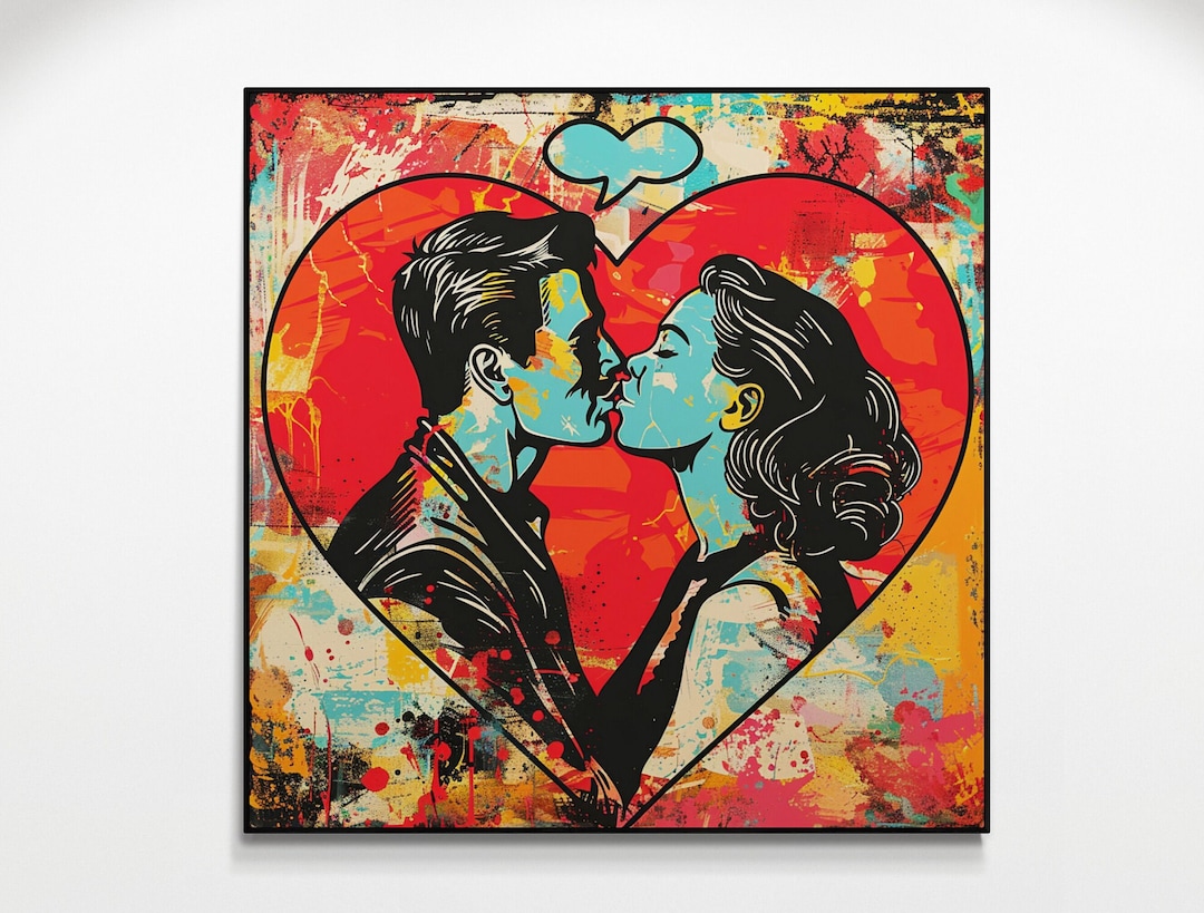 Retro Love in Pop Art Splash Poster, Abstract Romance Print, Vintage ...