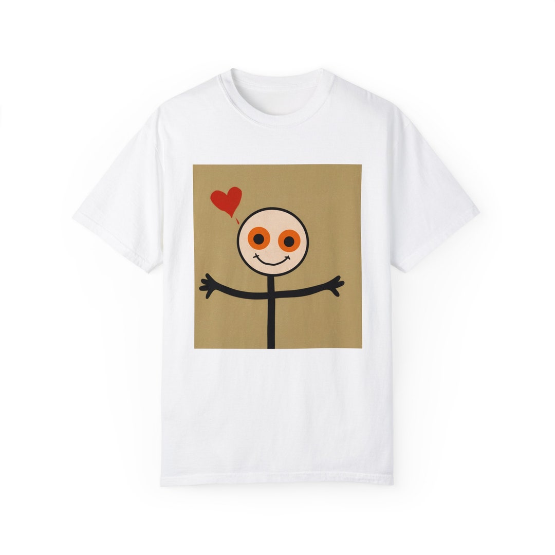 Minimalist Stickman Figure Tee, Cartoon Tshirt, Navy Blue Shirt, Heart ...