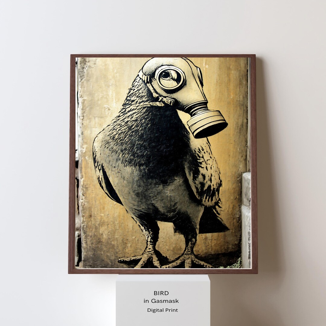 Urban Street Art Print – Pigeon in Gas Mask Graffiti Poster, Edgy ...