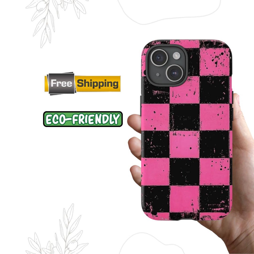 Phone Case, Punk Rock Aesthetic Protective Cover, Pink and Black ...