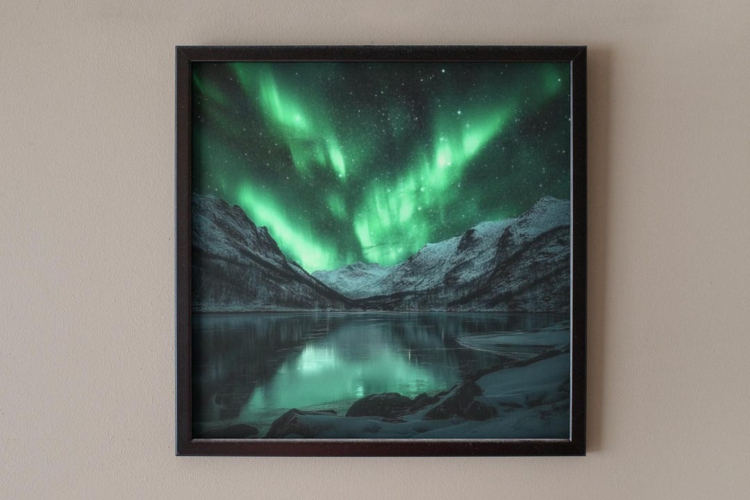 Aurora Borealis Digital Print: Northern Lights Over Snowy Mountains ...