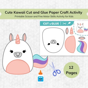 Cute Kawaii Character Cut and Glue Paper Craft Activity Sheet for Kids ...