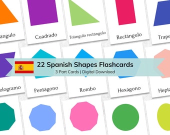 SPANISH Geometric Shapes 3 Part Cards, Watercolor: Montessori ...