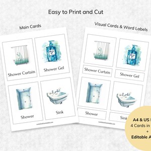 Editable Bathroom Items Vocabulary Montessori 3 Part Flashcards for ...