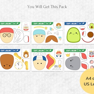 Cute Kawaii Character Cut and Glue Paper Craft Activity Sheet for Kids ...