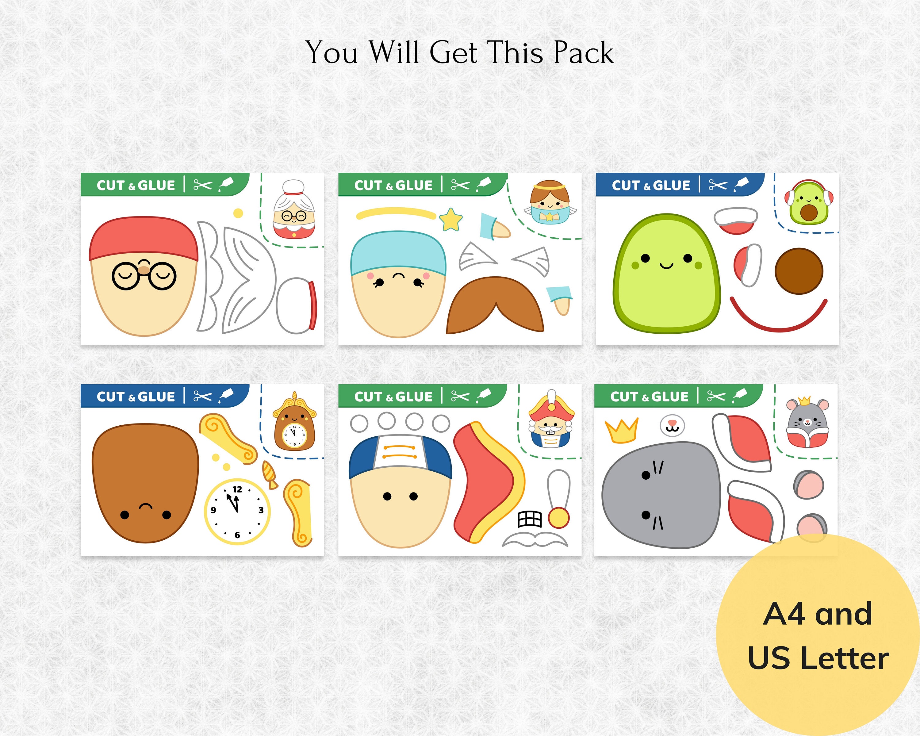 Cute Kawaii Character Cut and Glue Paper Craft Activity Sheet for Kids ...