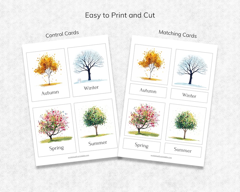 4 Seasons Watercolor Flashcards: Montessori Learning (printable) - Etsy
