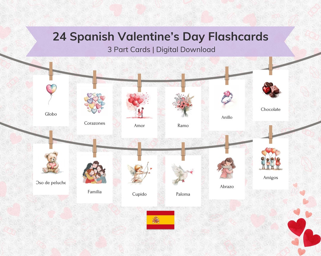 24 Spanish Valentine's Day Flashcards for Kids Printable | Toddler ...