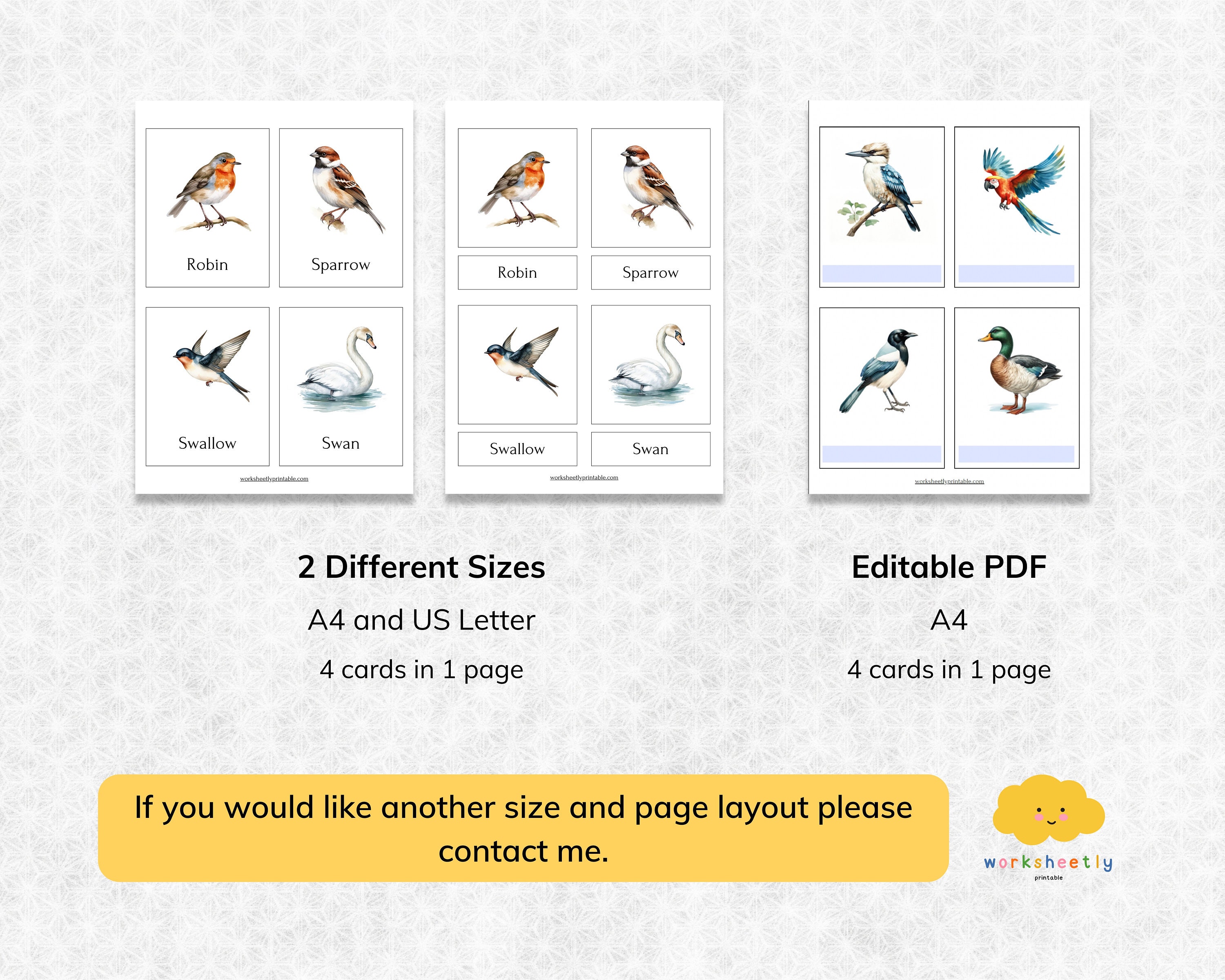 Editable Birds Flashcards Printable 3 Part Nomenclature Toddler Flash ...