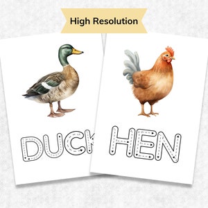 Farm Animal Name Tracing Flashcards for Kids, Printable Montessori ...
