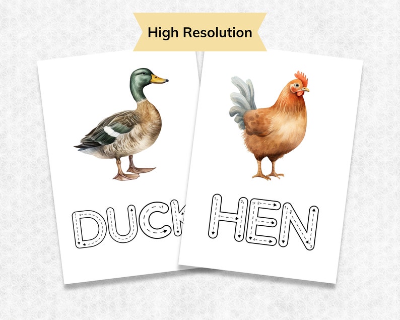 Farm Animal Name Tracing Flashcards for Kids, Printable Montessori ...