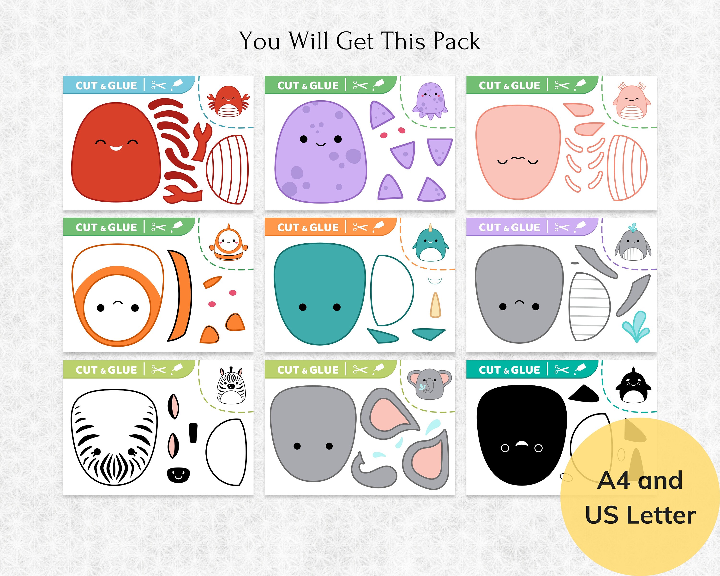 Cute Kawaii Animals Cut and Glue Paper Craft Activity Sheet for Kids ...