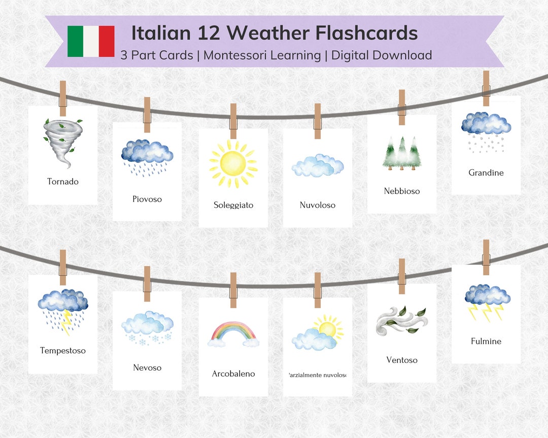 Italian Weather Printable Flashcards for Kids Weather Montessori ...