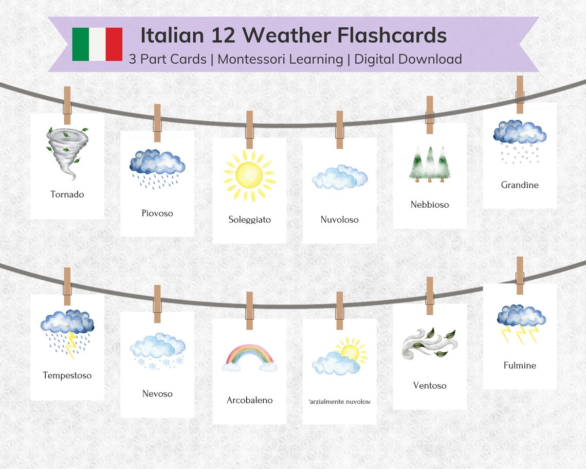 Italian Weather Printable Flashcards for Kids Weather Montessori ...