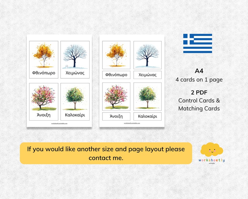 Greek Seasons Flashcards for Kids Educational 3 Part Nomenclature ...