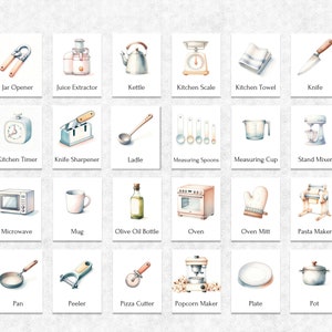 Editable Kitchen Appliances Utensils Flashcards for Kids | 3 Part ...