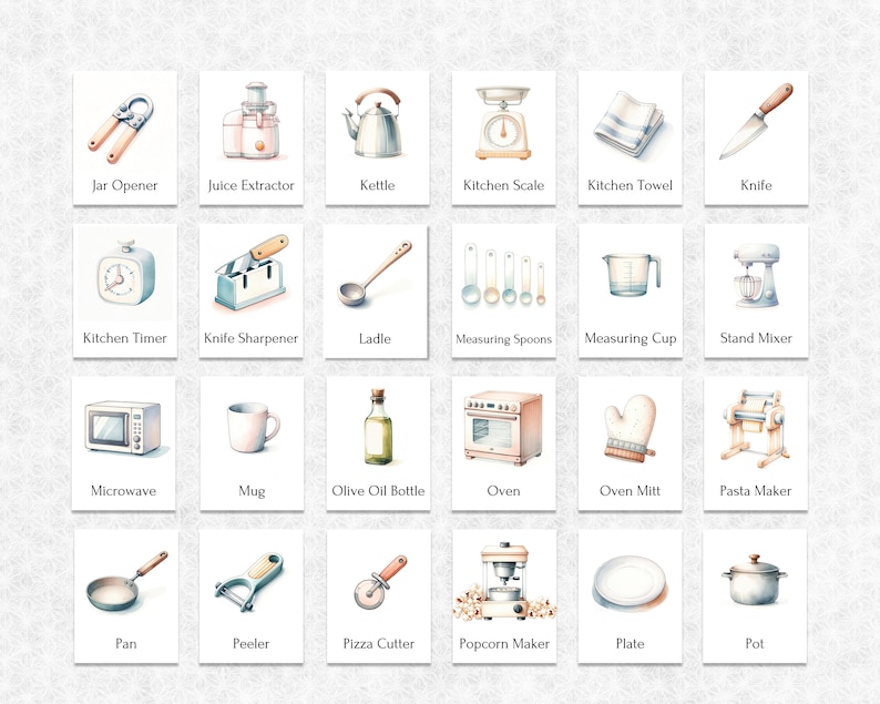 Editable Kitchen Appliances Utensils Flashcards for Kids 3 Part ...