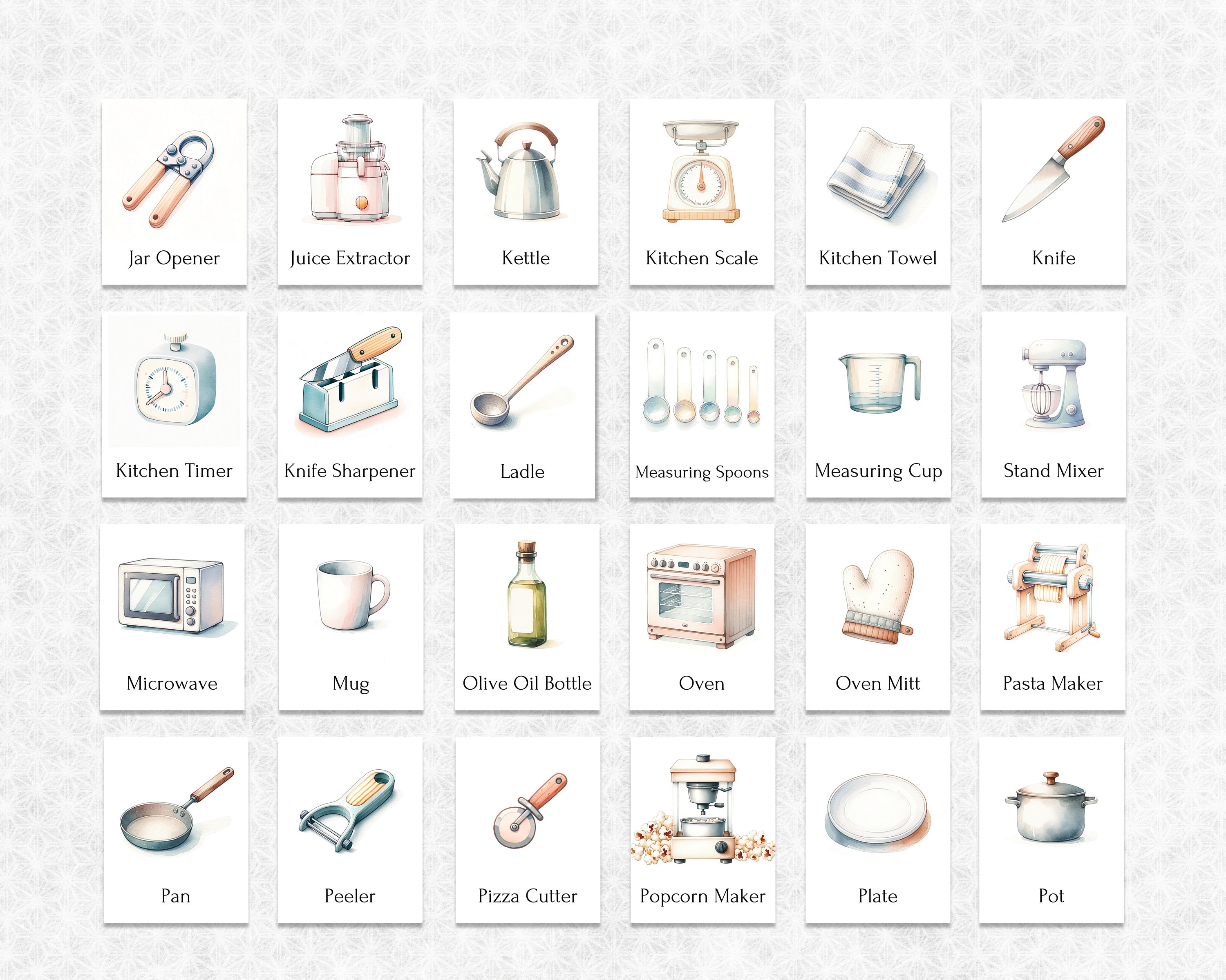 Editable Kitchen Appliances Utensils Flashcards for Kids 3 Part ...