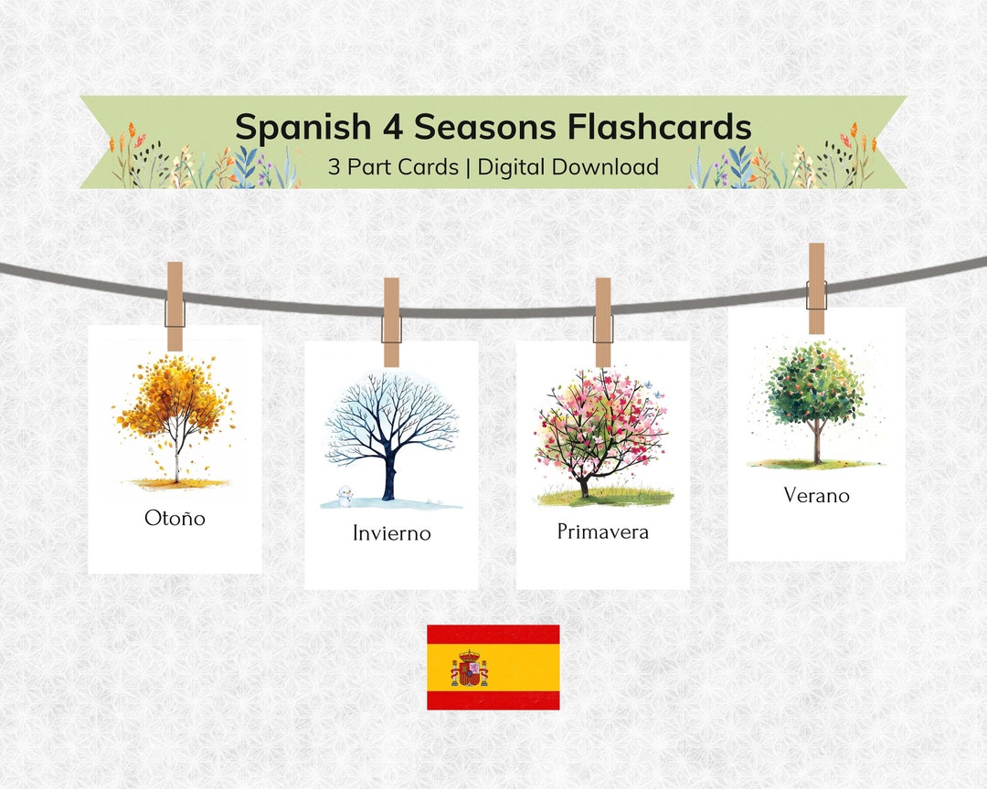 Spanish 4 Seasons Flashcards for Kids | Printable Montessori ...