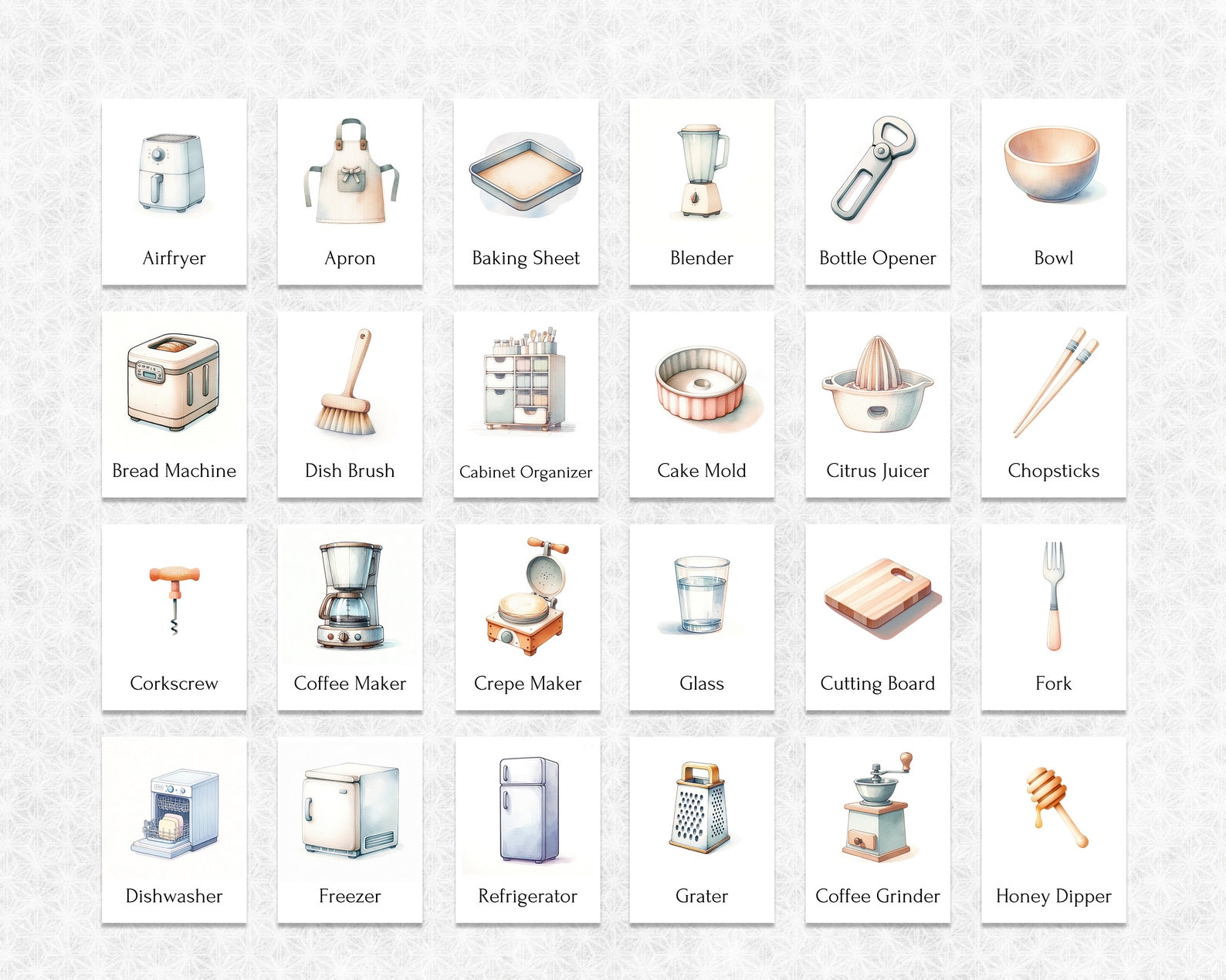 Editable Kitchen Appliances Utensils Flashcards for Kids 3 Part ...