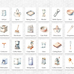 Editable Kitchen Appliances Utensils Flashcards for Kids | 3 Part ...
